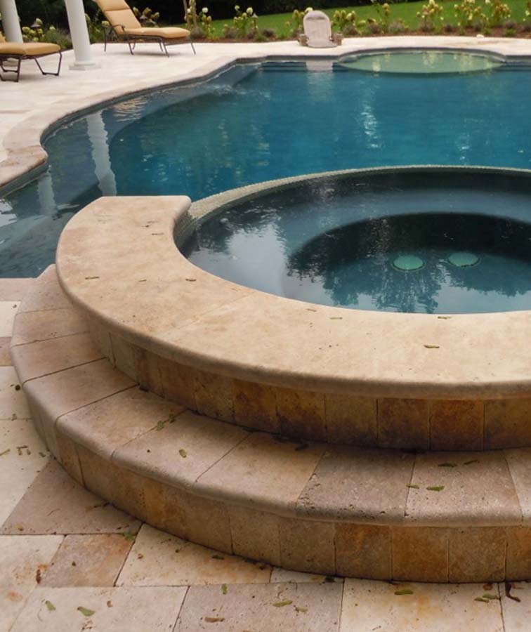 Noce Travertine Drop Edge Pool Coping - Natural Stone Outdoor Tiles ...