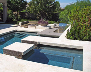 Ivory Travertine Drop Edge Pool Coping - Natural Stone Outdoor Tiles ...